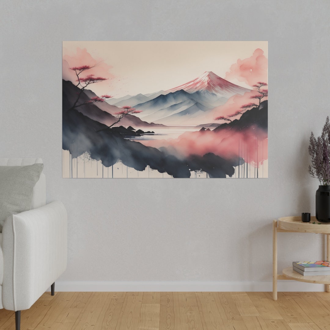 Japanese Pink Minimalist Print, Abstract Japan Wall Art, Landscape ...