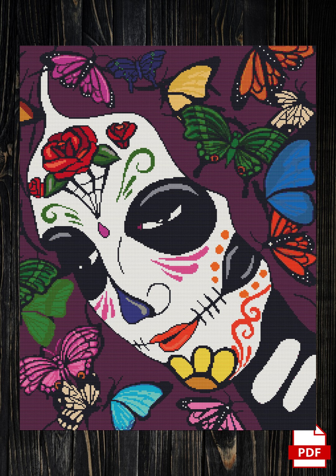 Sugar Skull Cross Stitch, PDF Pattern, Day of the Dead Digital Cross ...