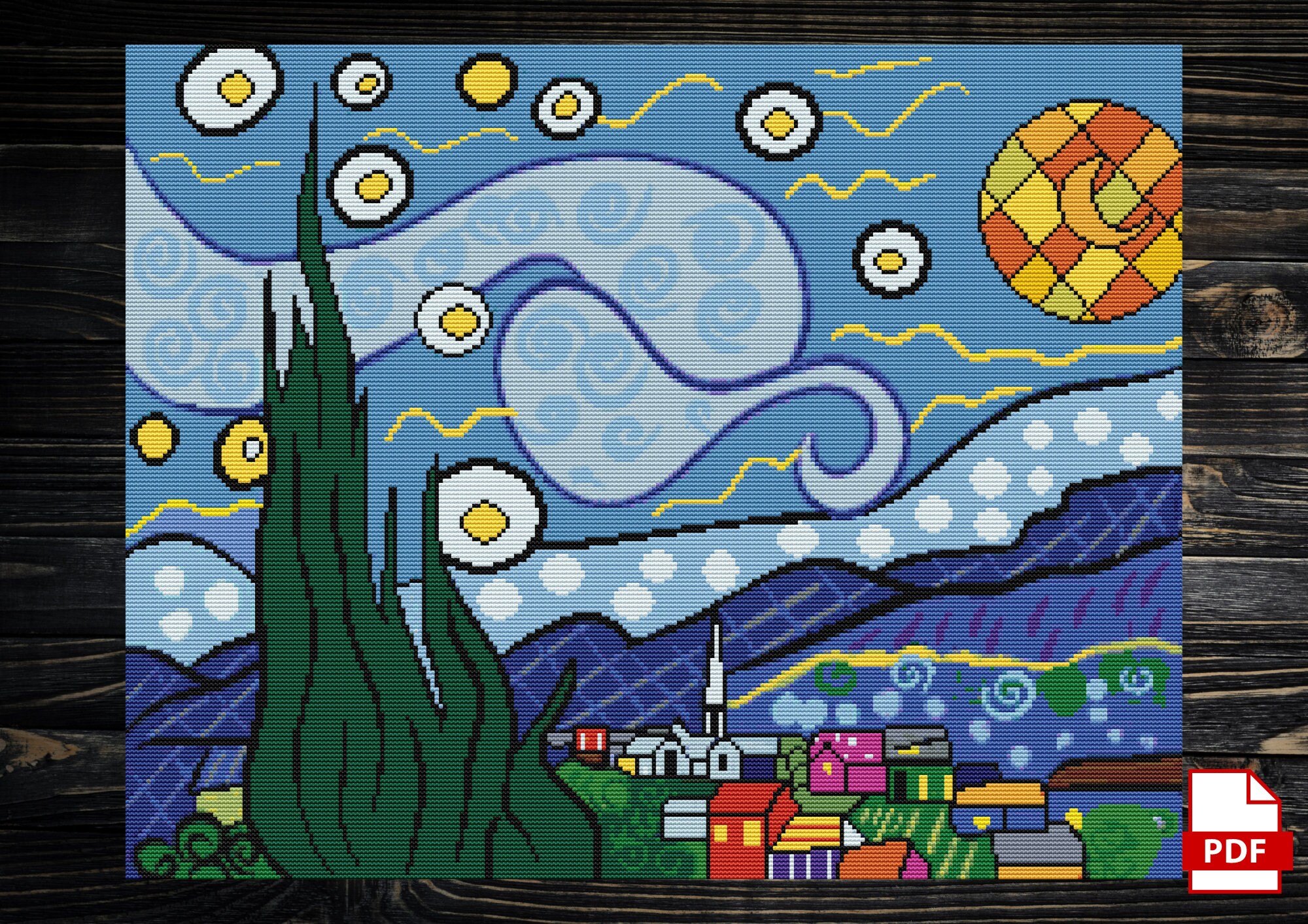 Starry Night Cross Stitch Pattern, PDF Pattern, Digital Cross Stitch ...