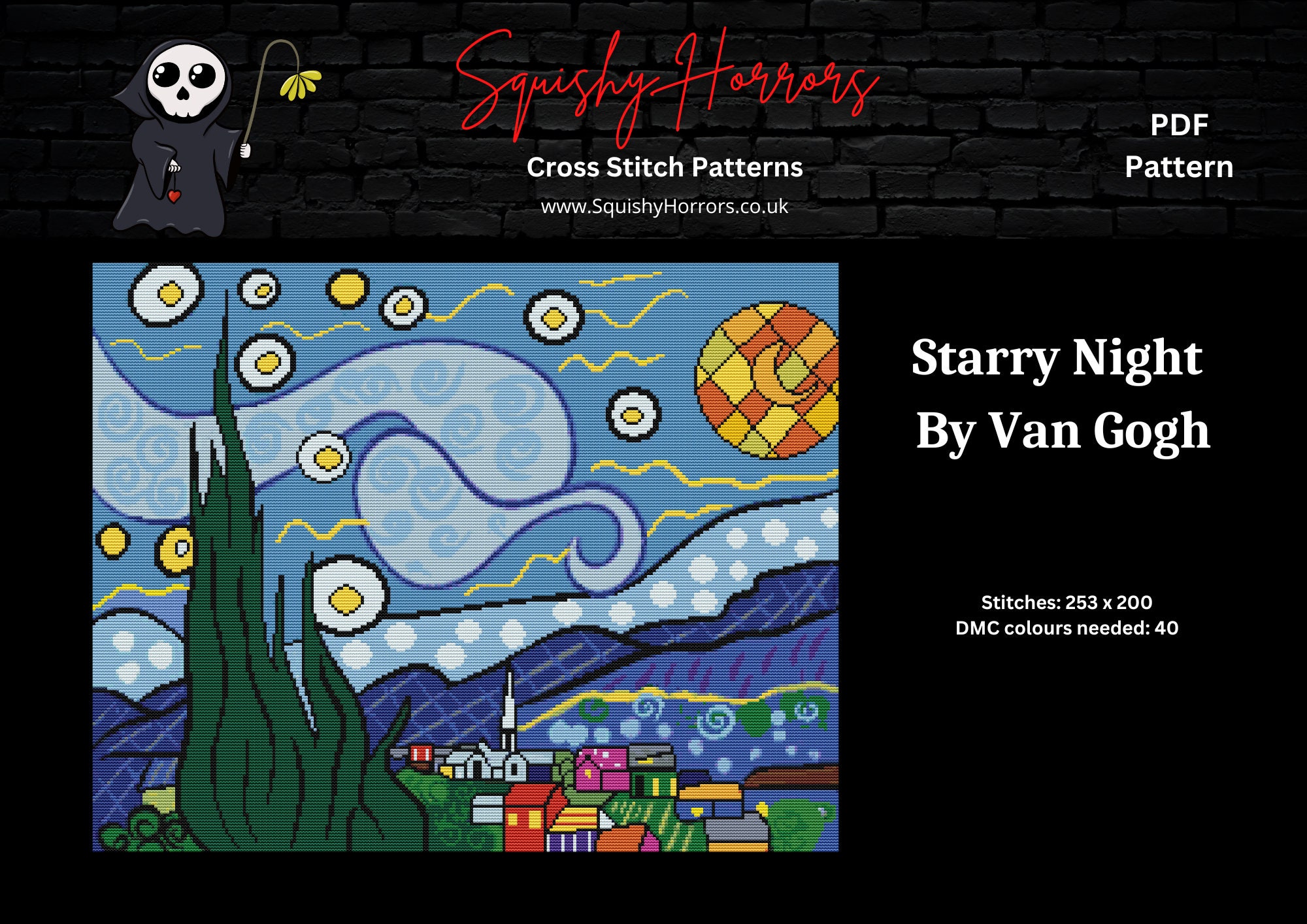 Starry Night Cross Stitch Pattern, PDF Pattern, Digital Cross Stitch ...