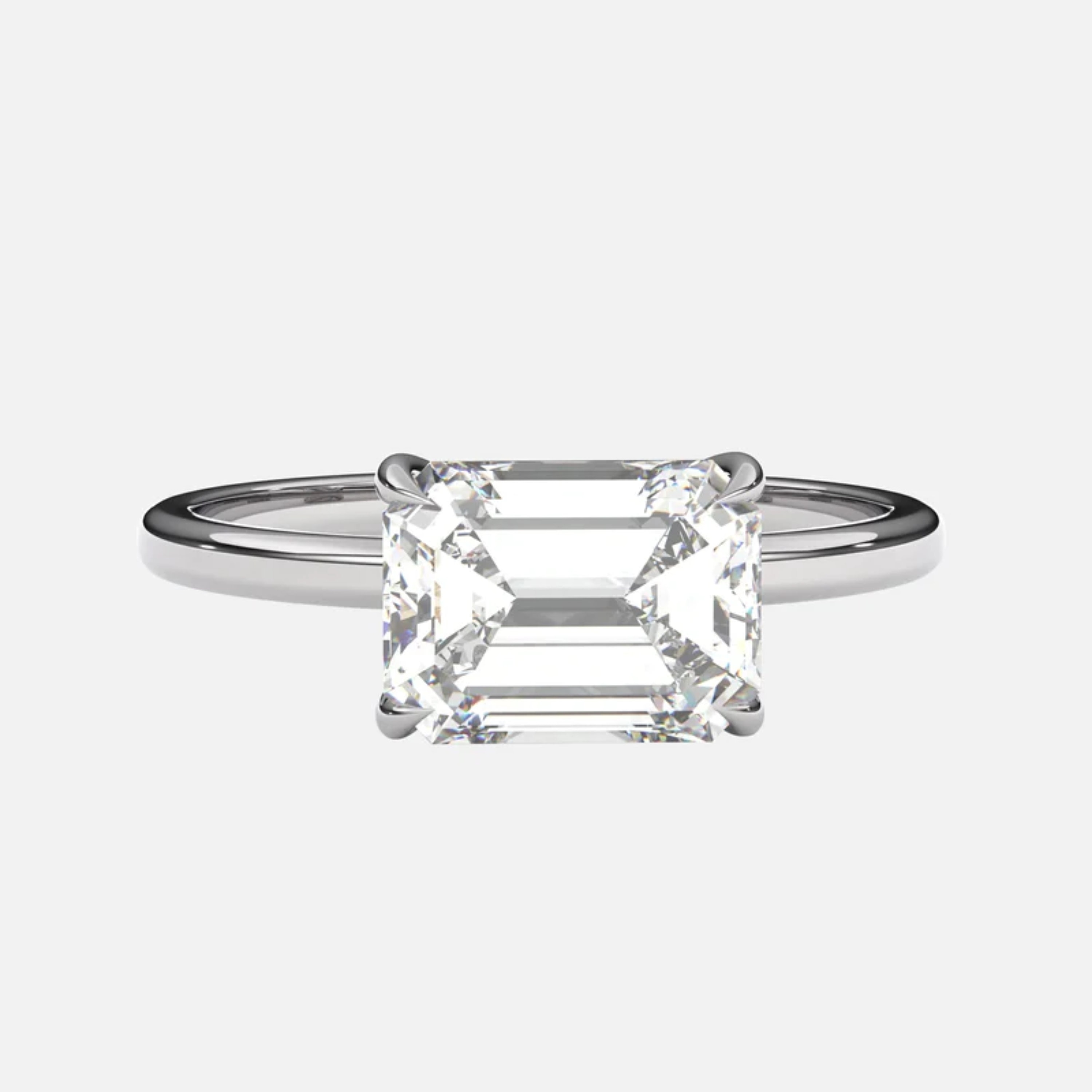 1.50 Carat Emerald Cut East West Solitaire Engagement Ring, Minimalist ...