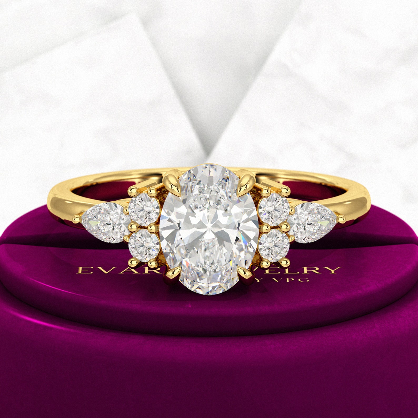 1 Carat Oval Diamond Art Deco Engagement Ring, Modern Deco Lab Grown ...