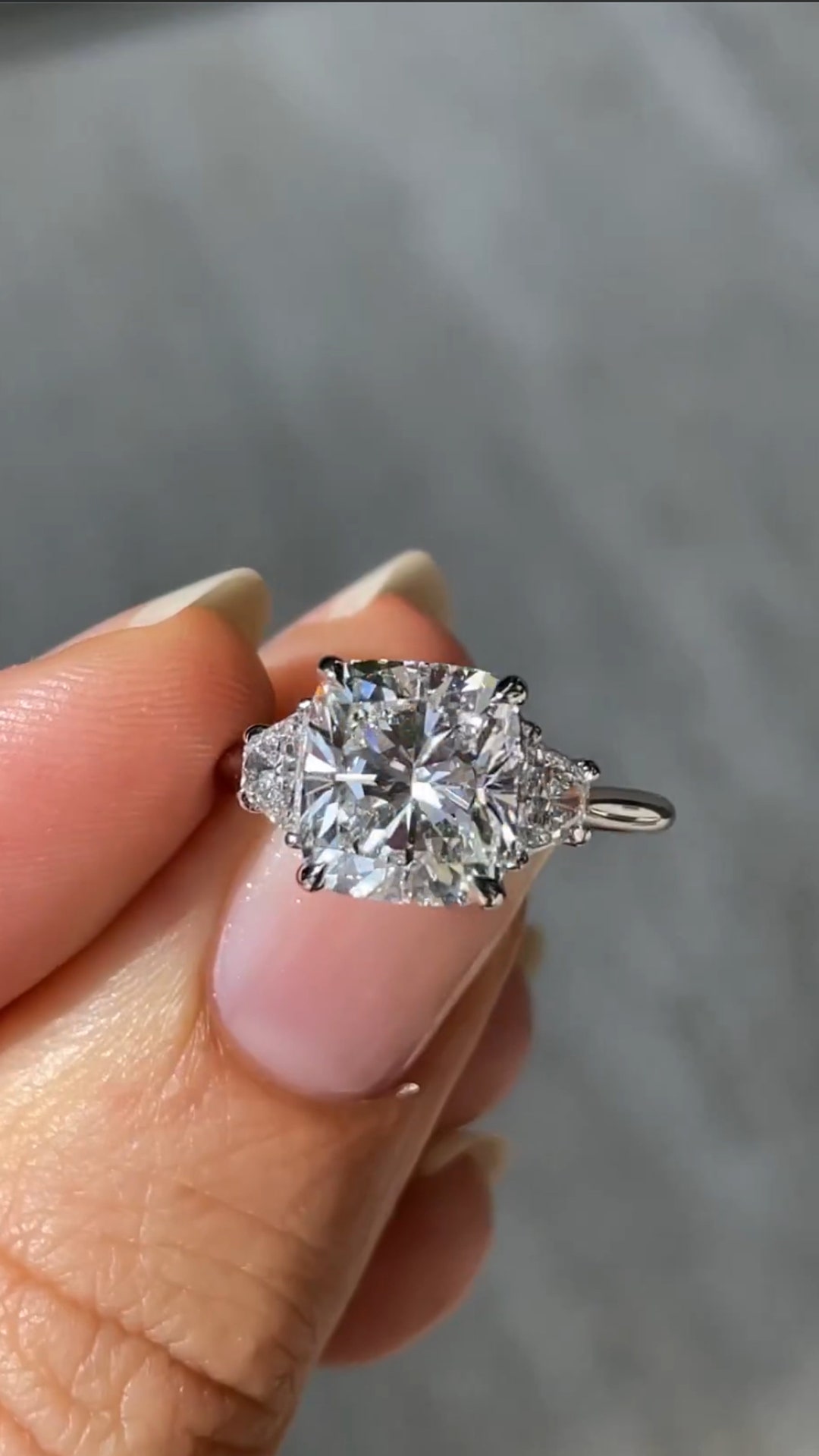 3.00 Carat Cushion Cut Minimalist Diamond Wedding Ring / Trapezoid Set ...