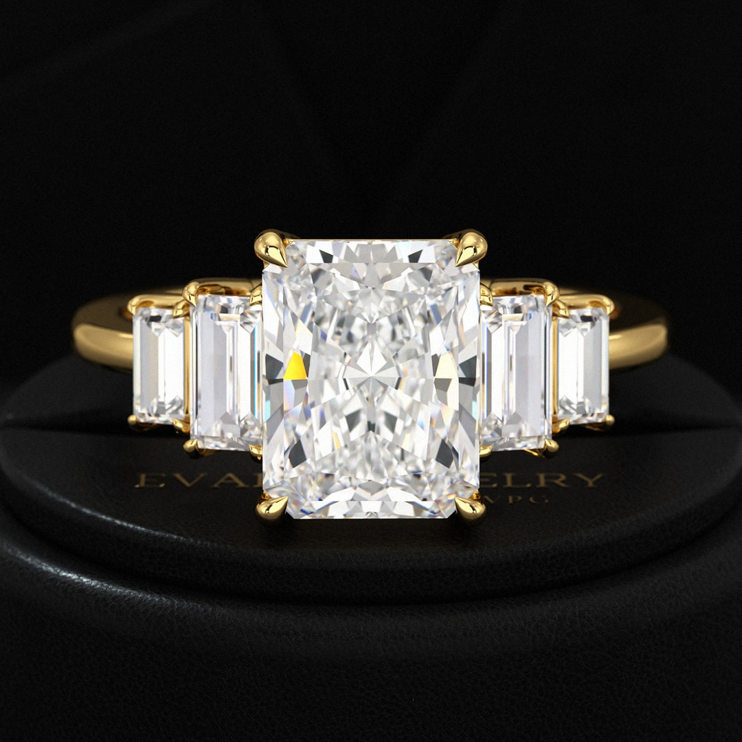 3 Carat Radiant Cut Lab Grown Diamond Engagement Ring, Art Deco Wedding ...