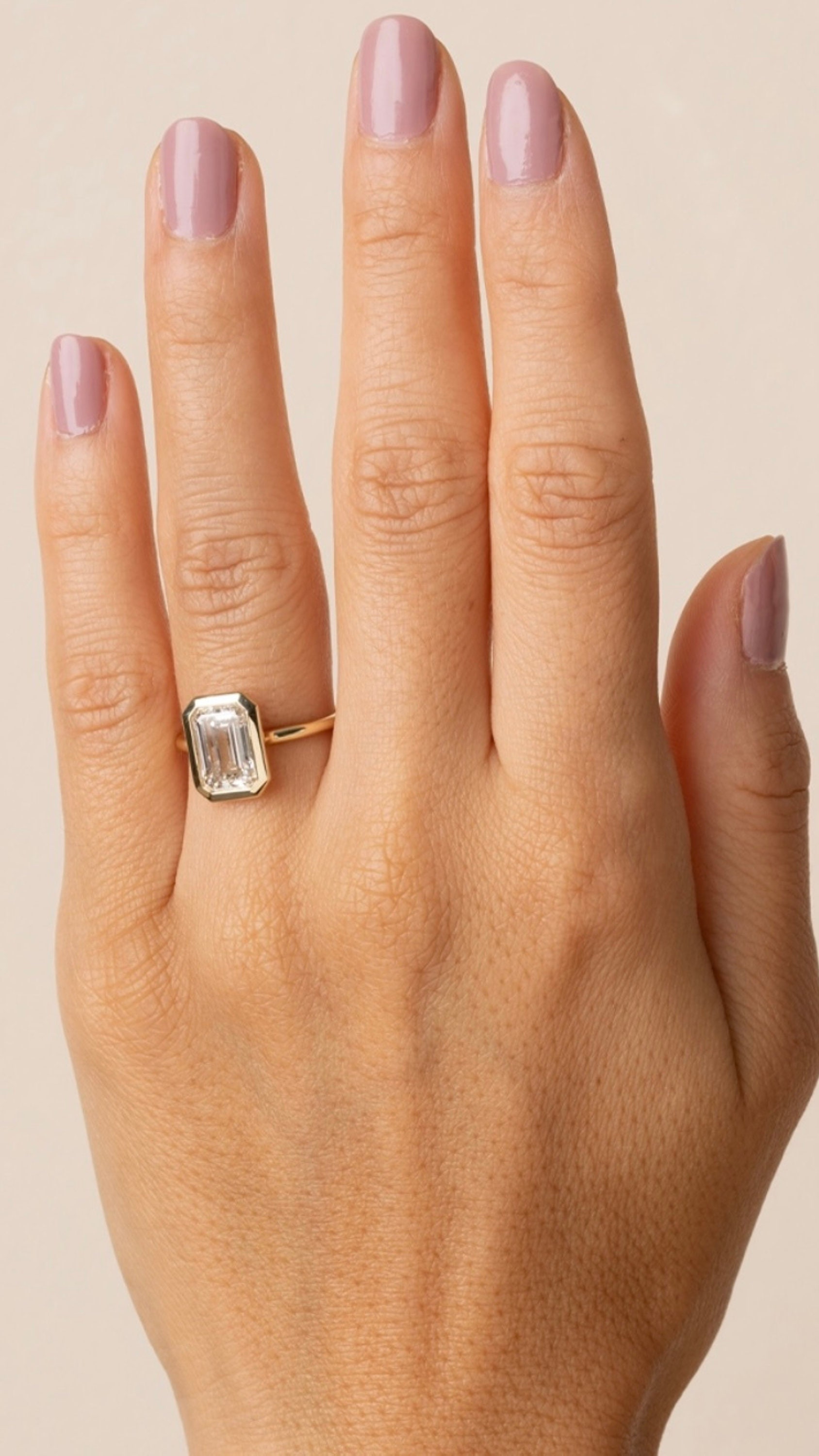 3 Carat Emerald Cut Bezel Set Diamond Engagement Ring, Lab Grown ...