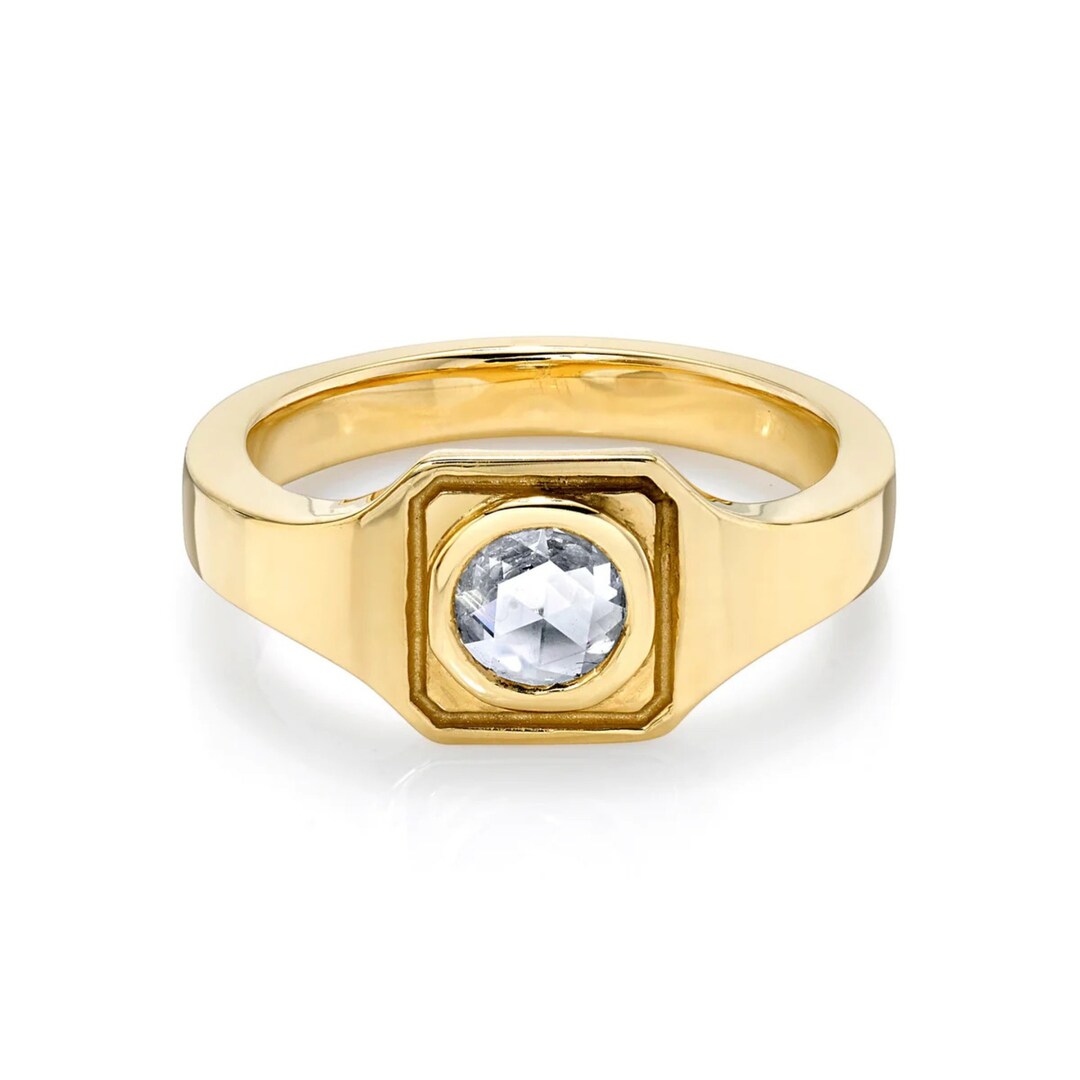 Classic Chunky Signet Ring With Bezel Set Rose Cut Diamond in - Etsy