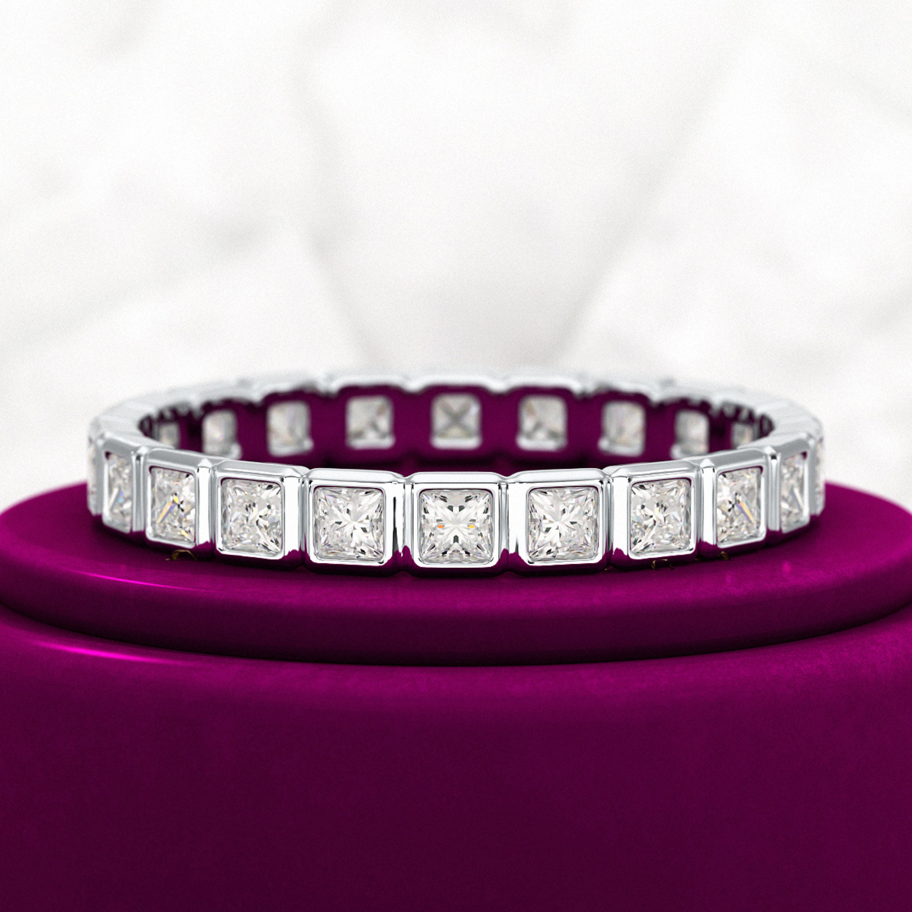 Princess Cut Bezel Set Diamond Wedding Band, Lab Grown Diamond Eternity ...