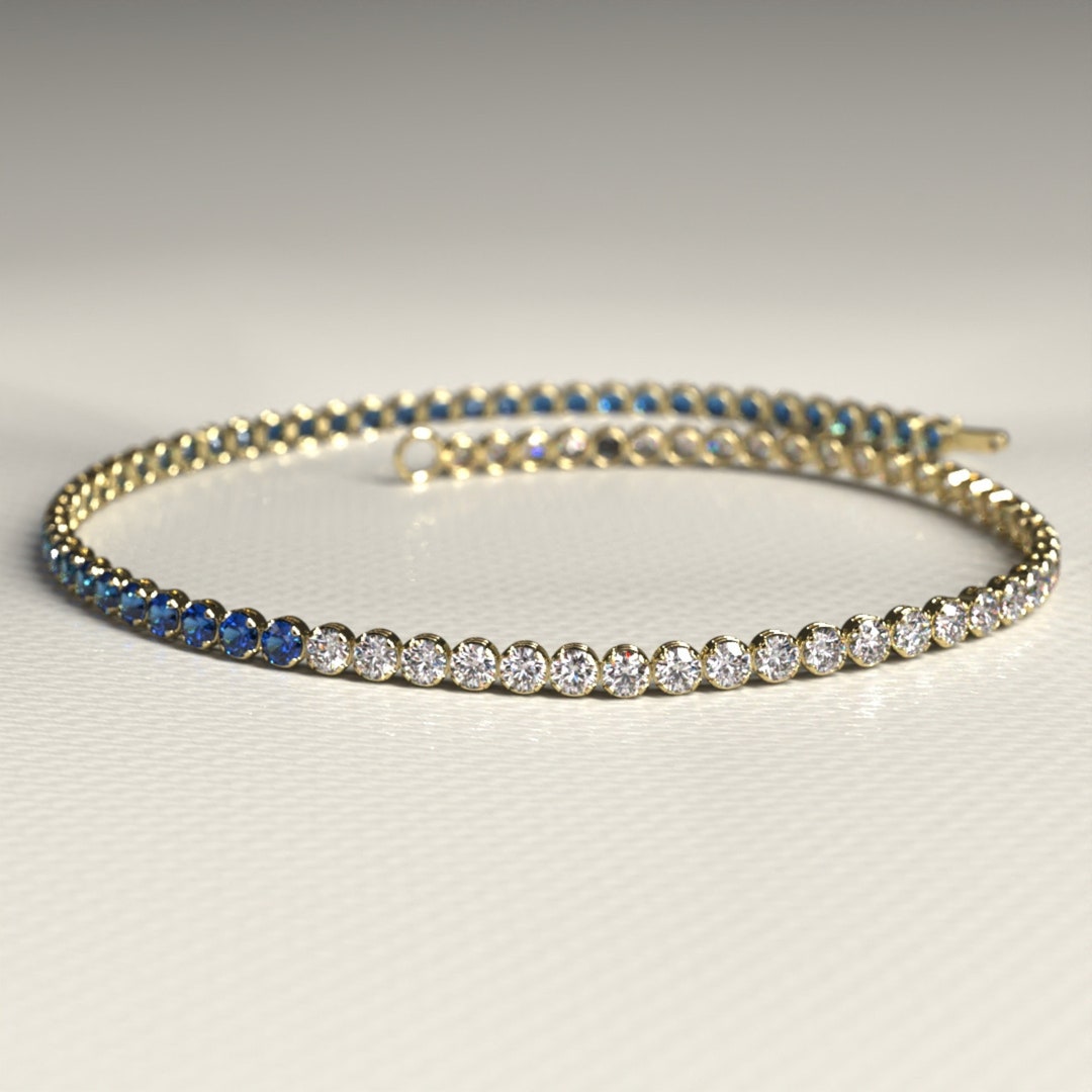 Diamond & Natural Sapphire Tennis Bracelet / Custom Diamond 50-50 ...