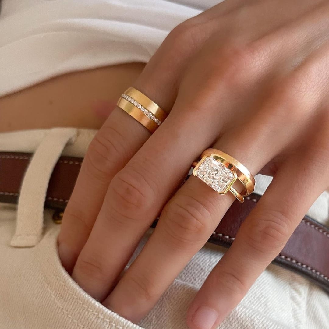 2.00 Carat East West Radiant Cut Lab Grown Diamond Wedding Ring ...