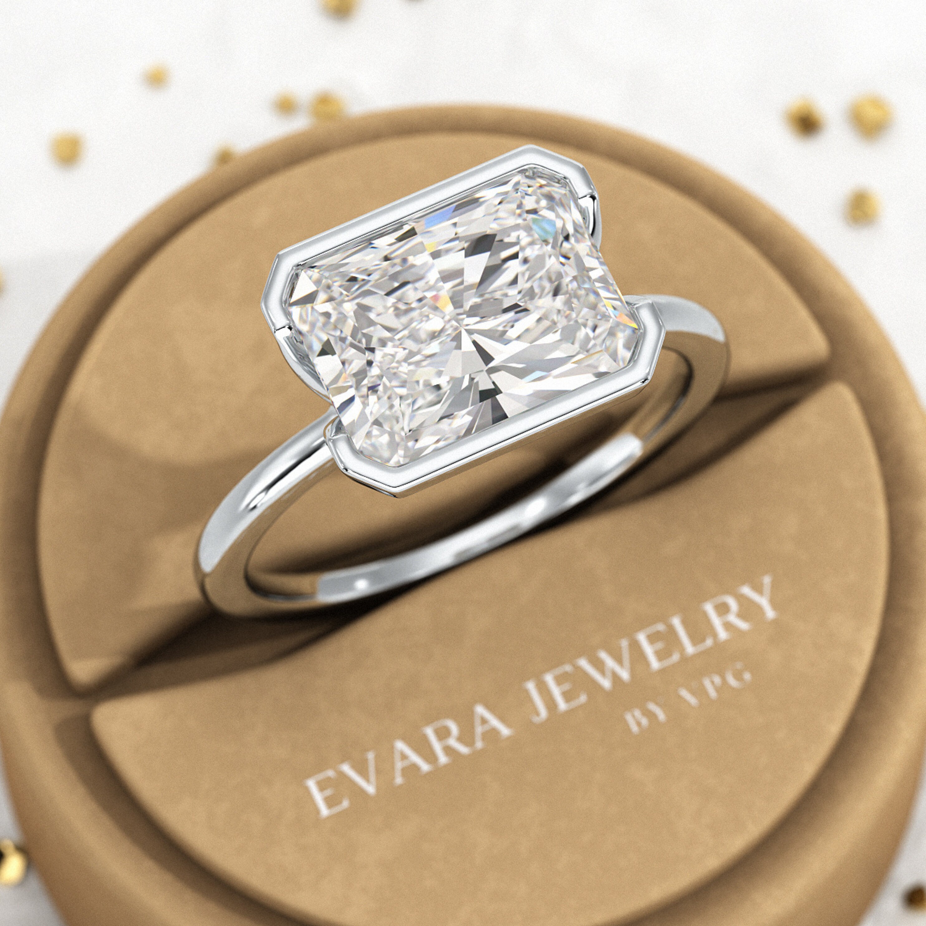 2 Carat Radiant Cut East West Half Bezel Diamond Engagement Ring ...