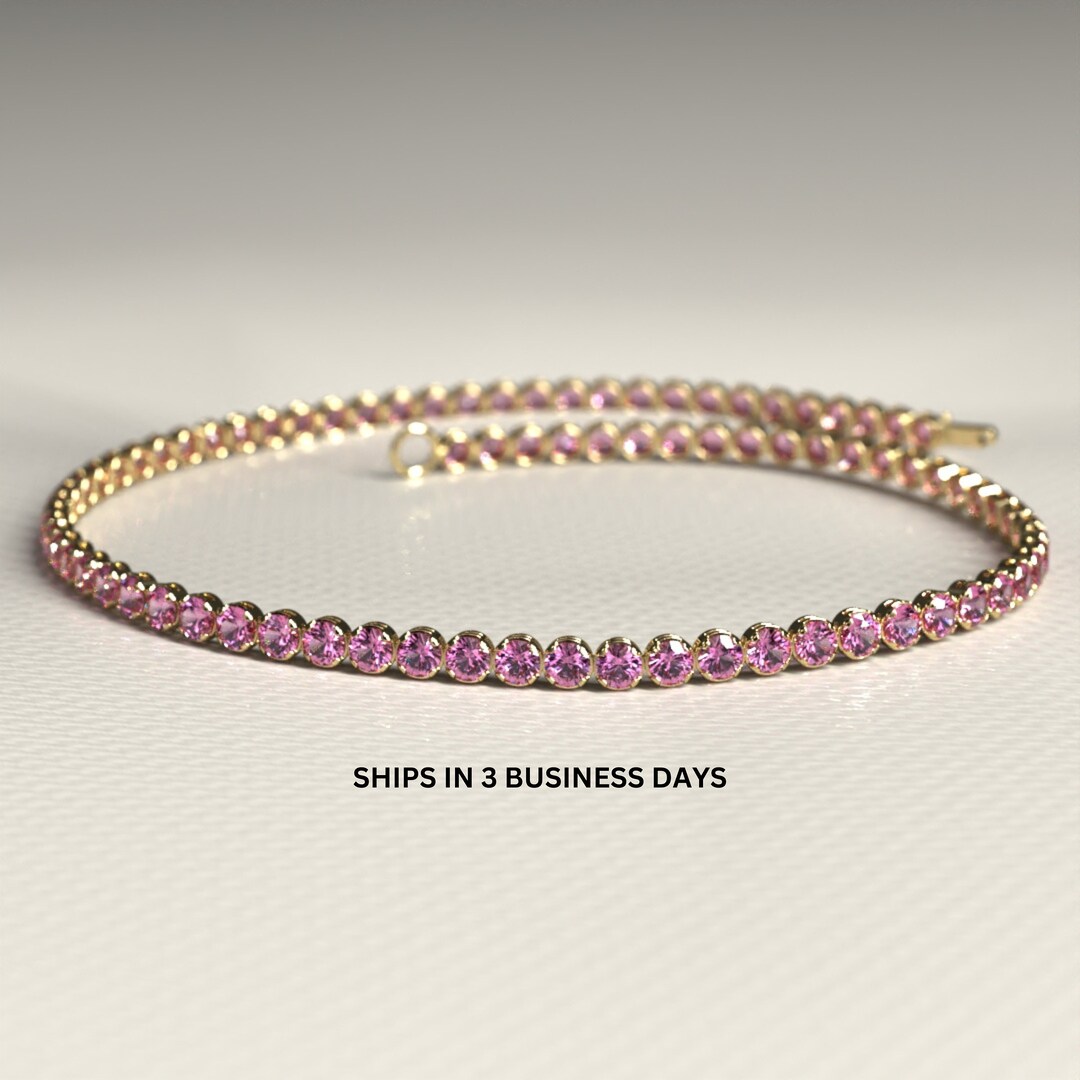 Natural Pink Sapphire Tennis Bracelet , Sapphire Bracelet in 14K ...