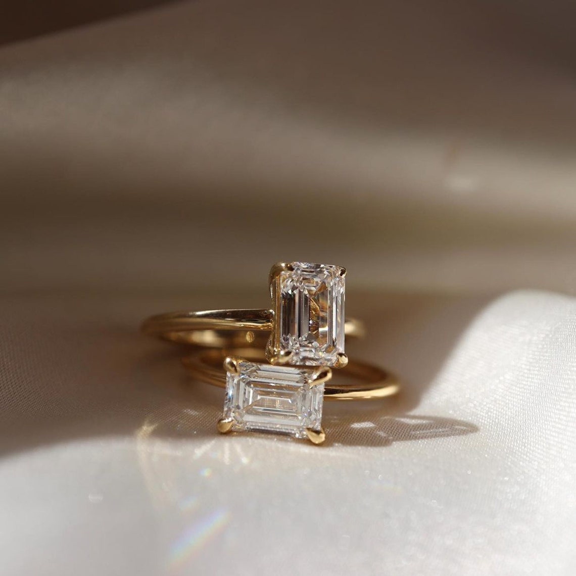 1.50 Carat Emerald Cut East West Solitaire Engagement Ring, Minimalist ...