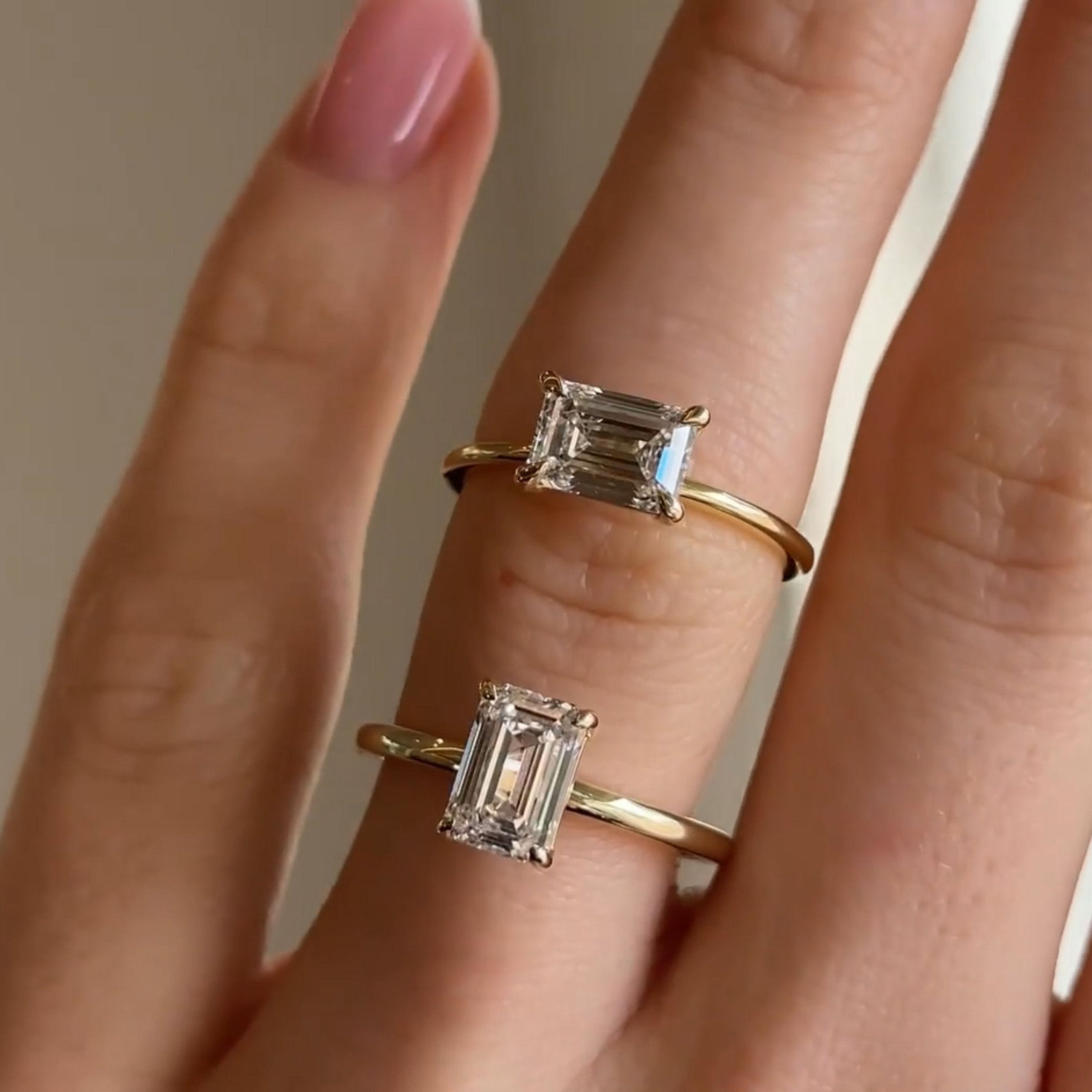 1.50 Carat Emerald Cut East West Solitaire Engagement Ring, Minimalist ...