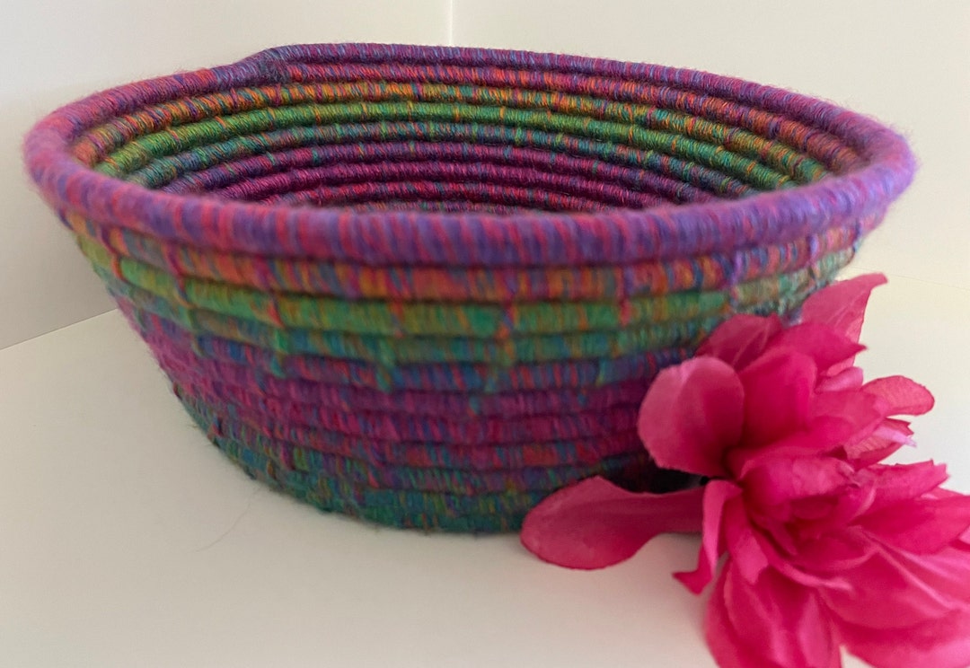 Dark Ombre Rainbow Basket | Rope Basket | Woven Baskets | Coiled Rope ...