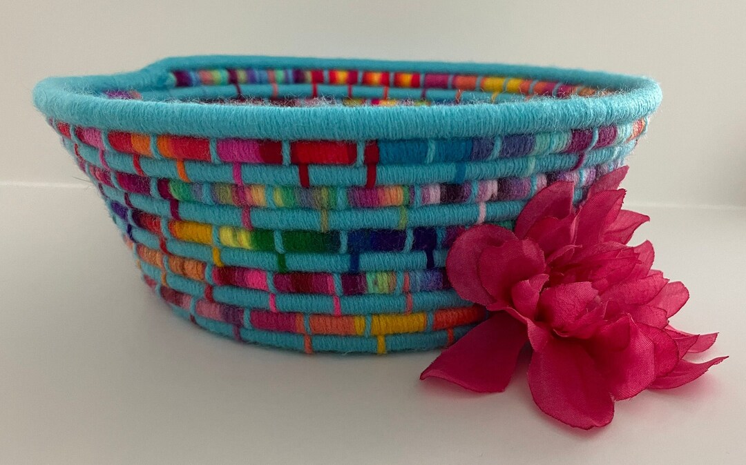 Blue Basket Rope Basket Colorful Table Decor Colorful Boho Decor ...