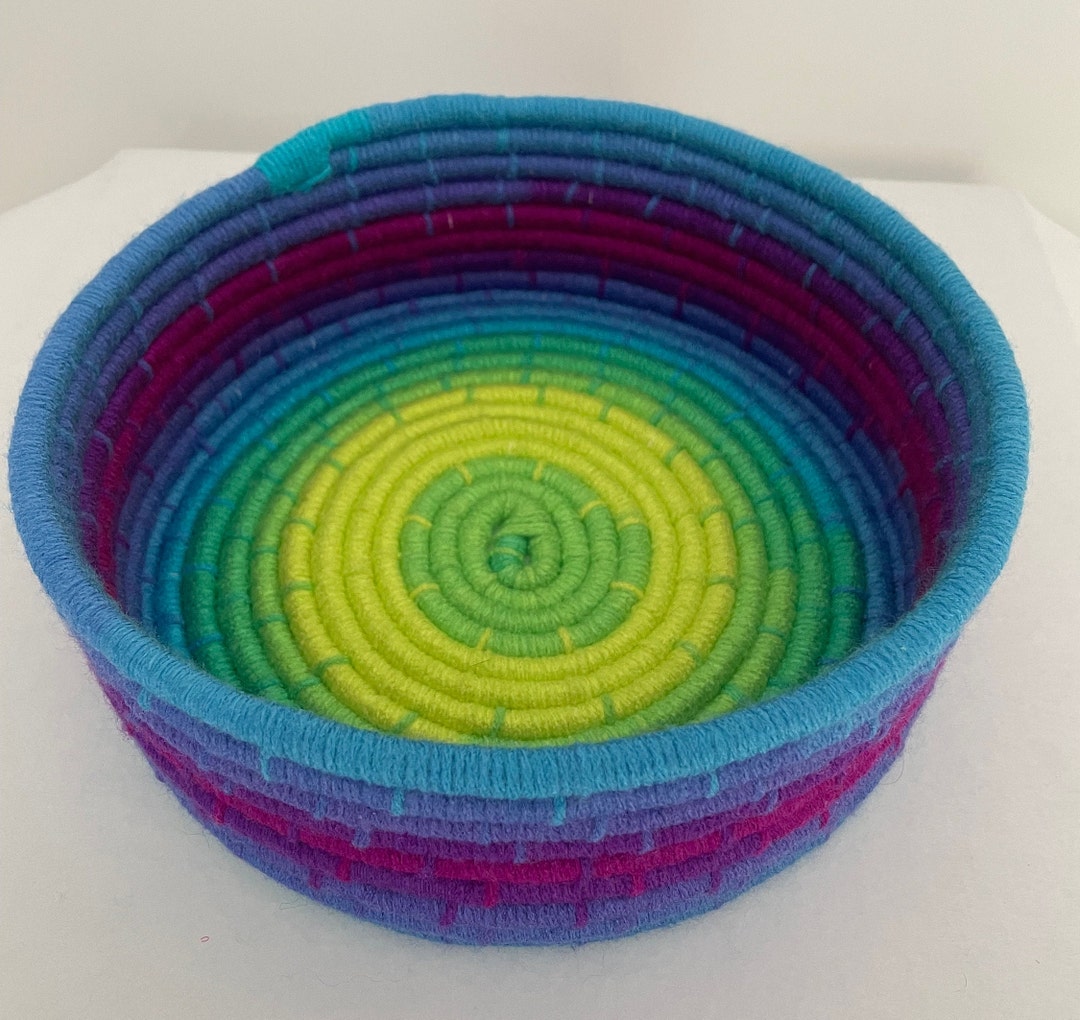 Rope Basket Ombre Style | Coiled Rope Basket | Green & Blue Rope Basket ...