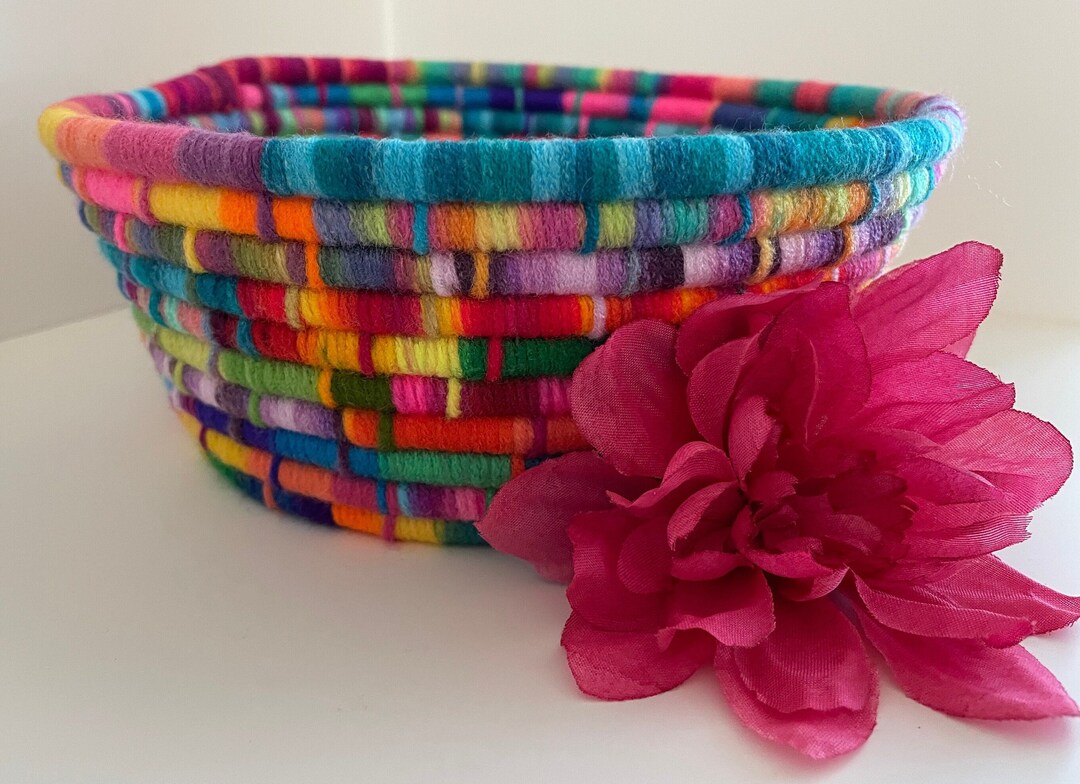 Coiled Rope Basket | Eclectic Gift Idea | Hippie Decor | Colorful Boho ...
