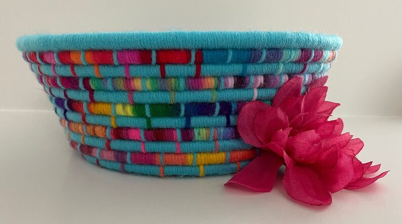 Blue Basket Rope Basket Colorful Table Decor Colorful Boho Decor ...