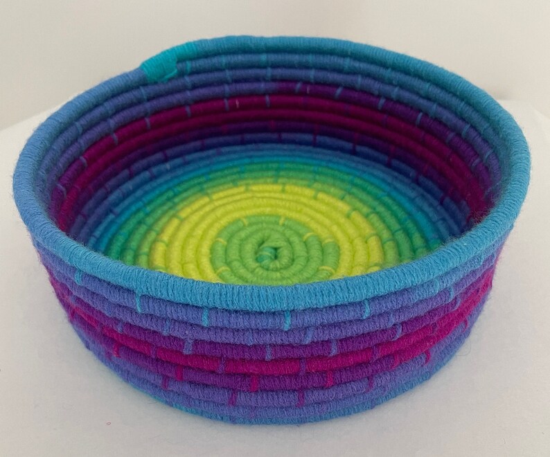 Rope Basket Ombre Style | Coiled Rope Basket | Green & Blue Rope Basket ...