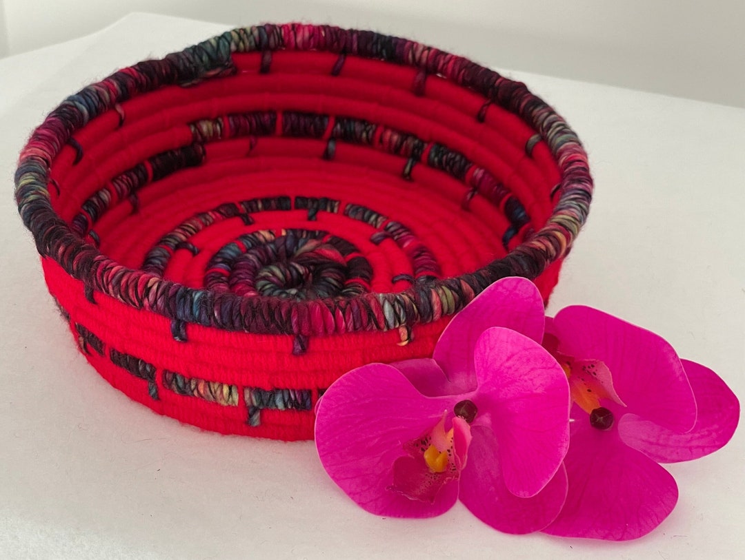 Red Rainbow Rope Basket | Handmade Boho Basket | Coil Basket Red ...