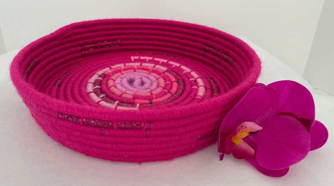 Pink Rope Basket Bling | Pink Boho Chic Basket | Pink Bohemian Deco ...