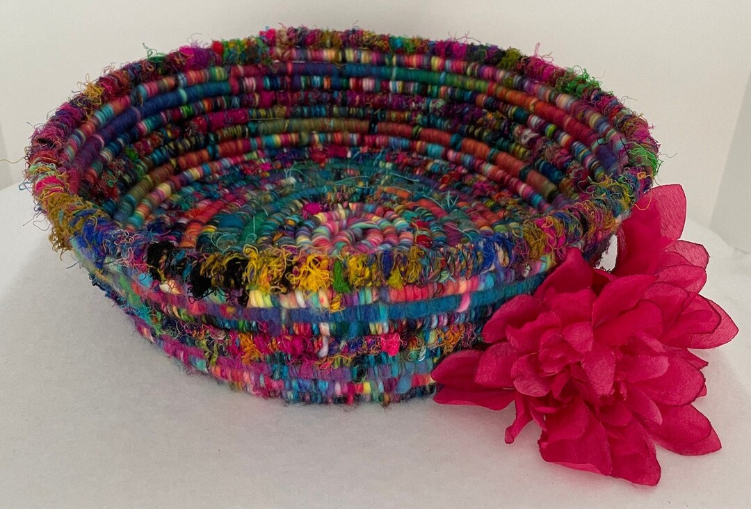 Fiber Art Frenzy Basket | Unique Rope Basket | Coiled Basket Art ...