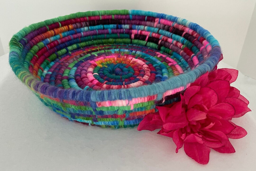 Rope Basket Handmade | Coiled Rope Basket Colorful | Unique Rope Basket ...