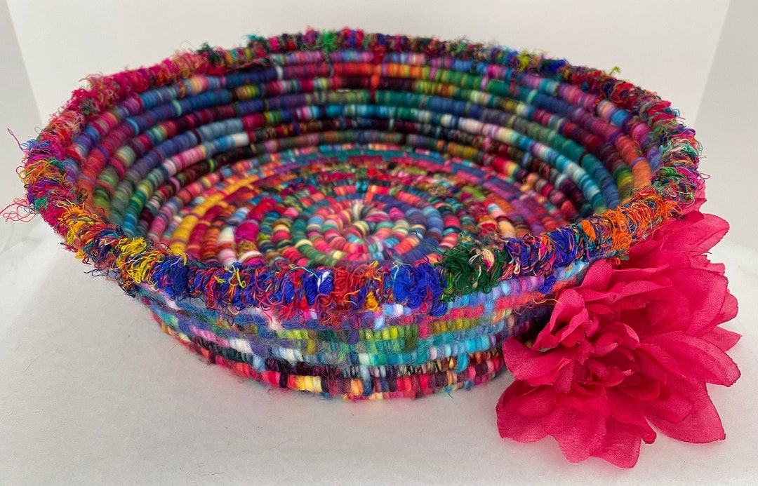 Eclectic Gift Woven Basket Unique Rope Basket Fiber Art Basket Fun Home ...