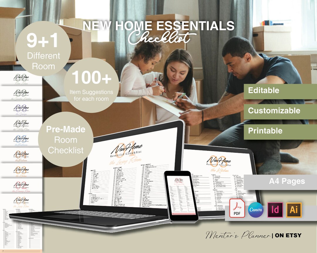The New Home Essentials Checklist: 9+1 Pre-made Room, 100+ Item ...