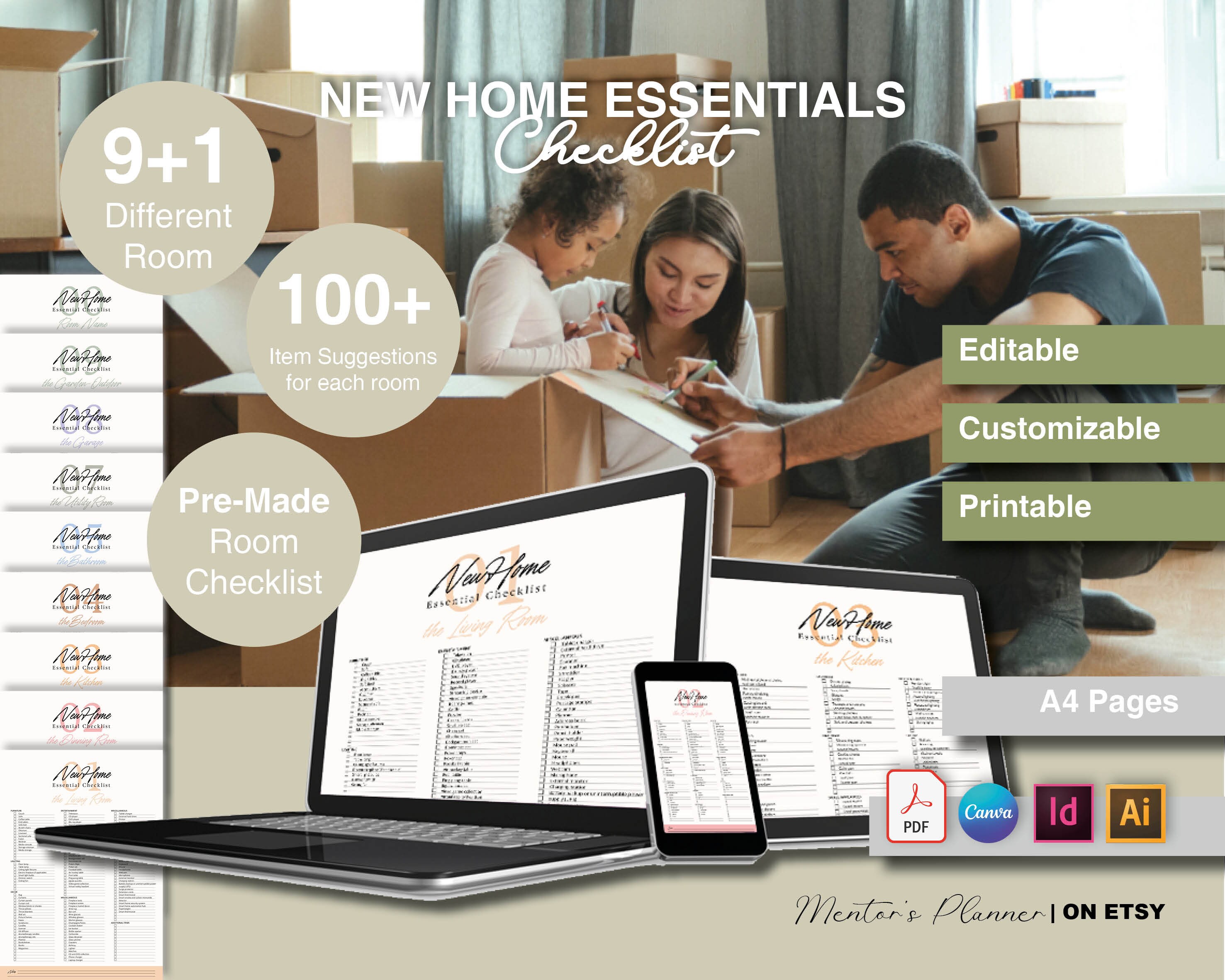 The New Home Essentials Checklist: 9+1 Pre-made Room, 100+ Item ...