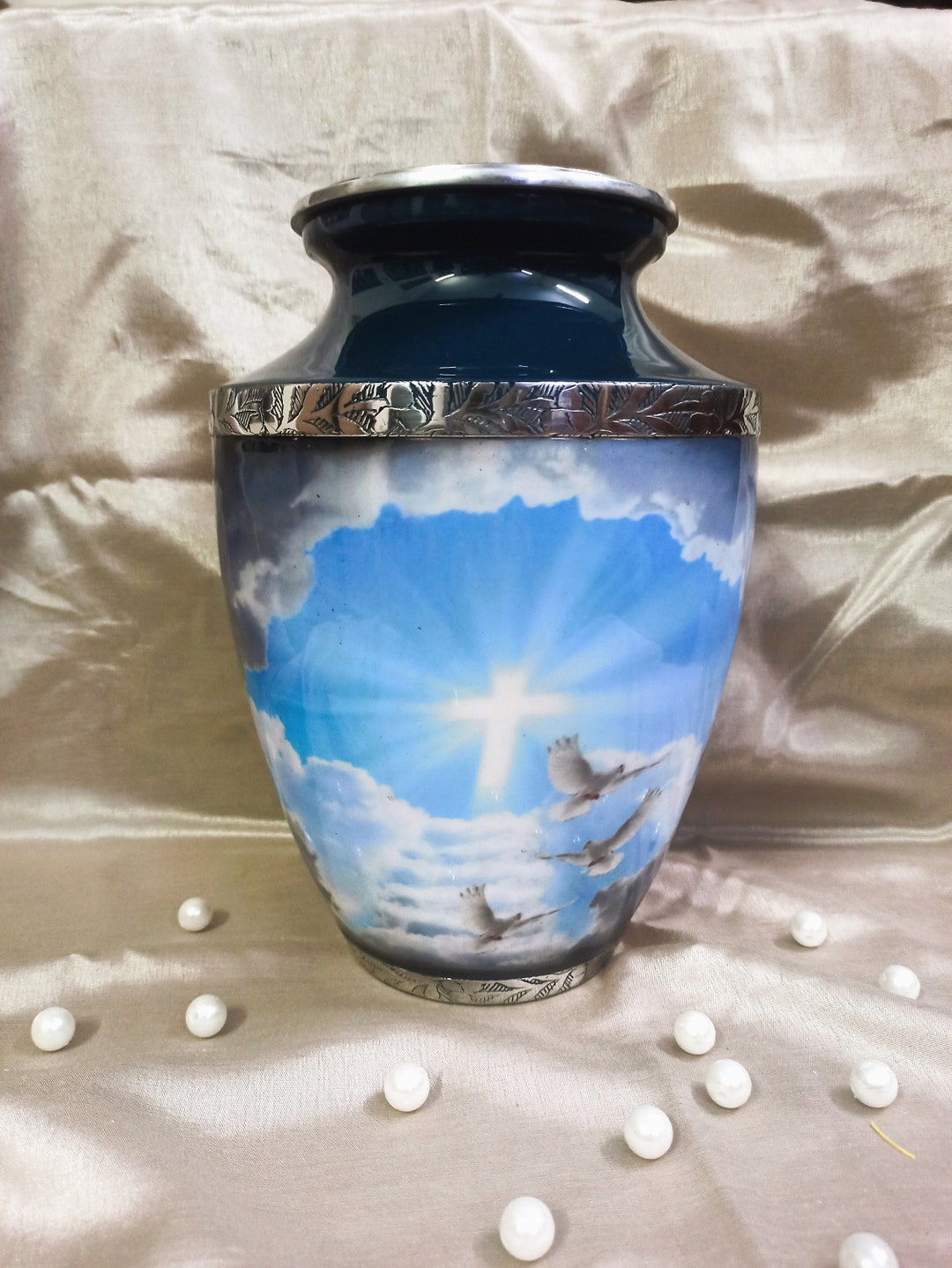 Holy Cross Bird Engraved Urn , Handmade Cremation Urn, Urns for Human ...