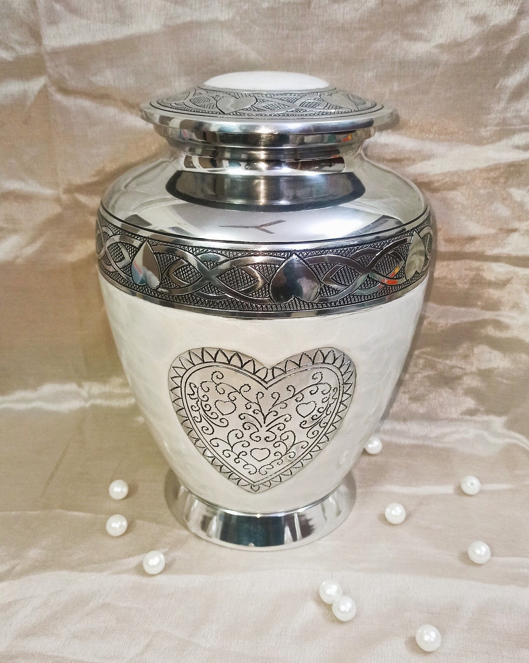 Silver Heart Engraved Urn , Handmade Cremation Urn, Urns for Human ...