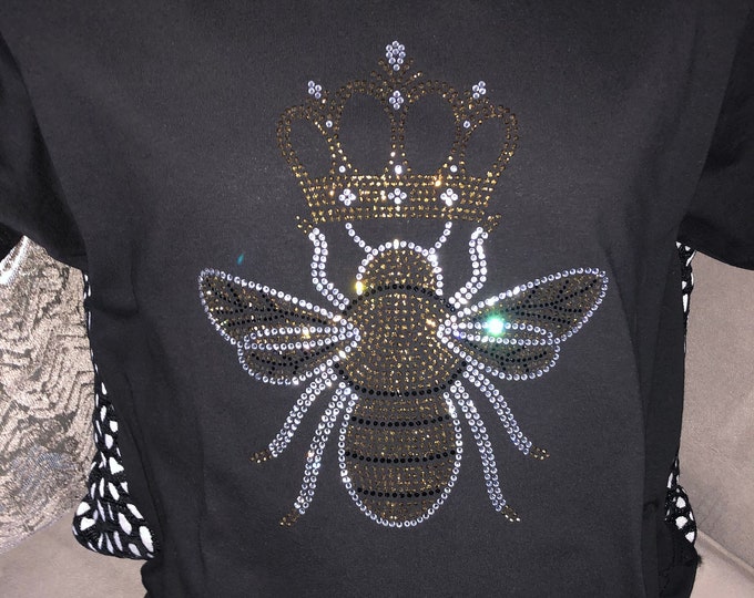 Queen Bee Shirt, Bling Tee, Rhinestone Tshirt, Gold, Crystal, Crown ...