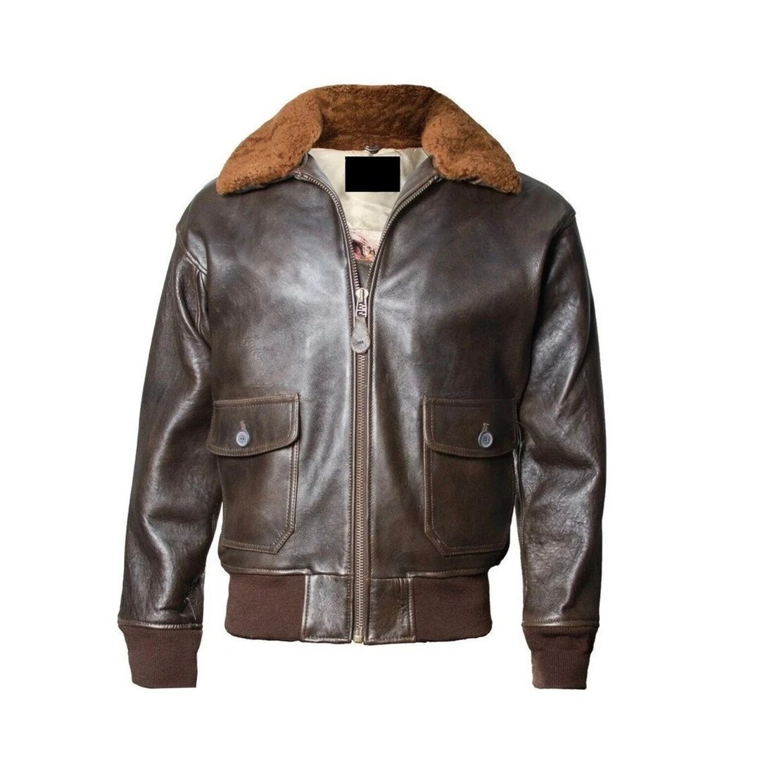 G1 Bomber Leather Jacket Detachable Fur Collar Brown Genuine Cowhide ...