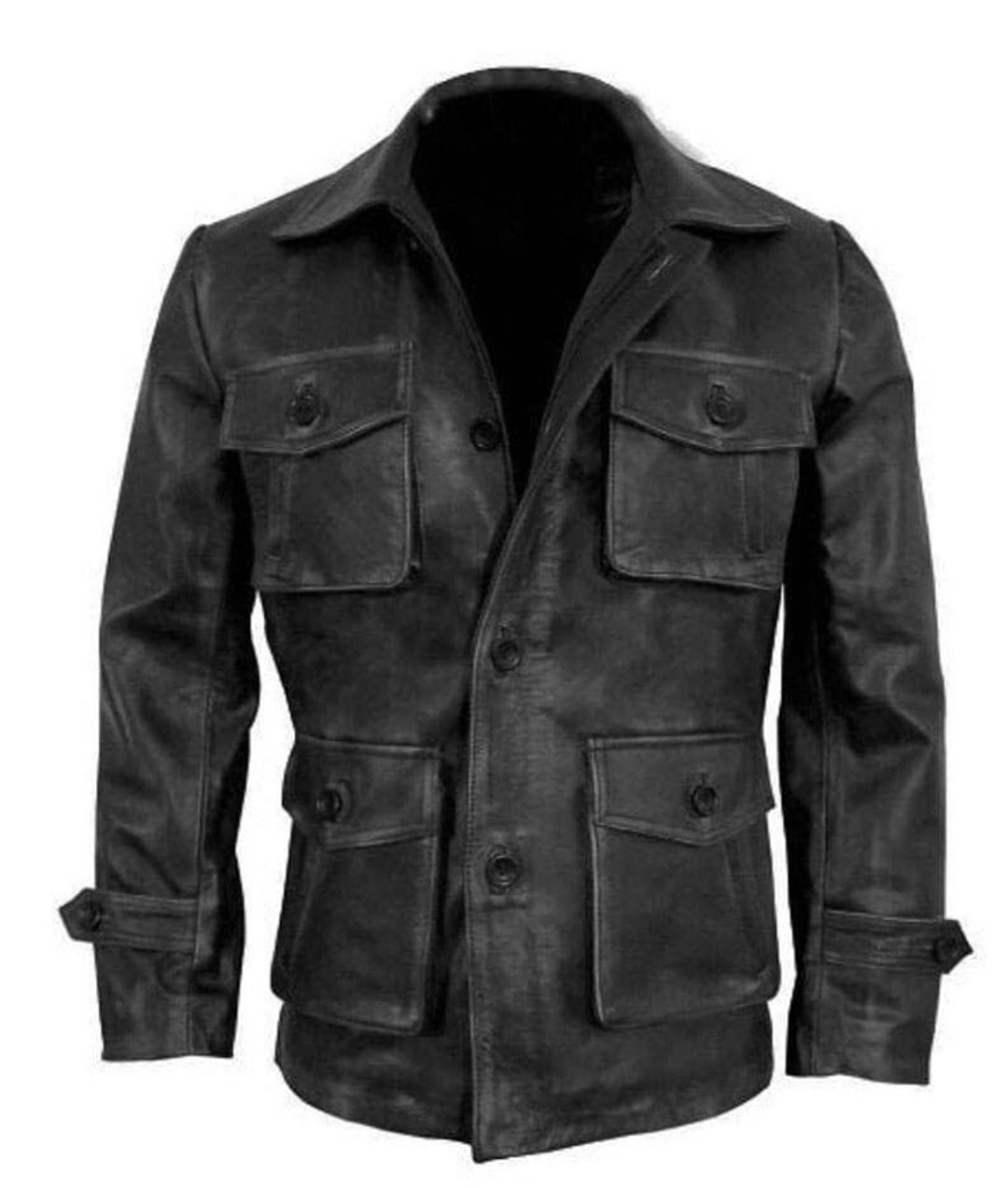 4 Flap Pockets Style Vintage Leather Jacket Mens Handmade Distressed ...