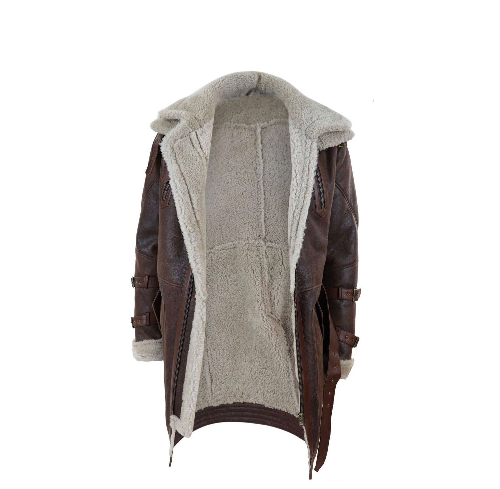 Detachable Double Fur Collar Cyberpunk Trench Coat Real Sheepskin ...