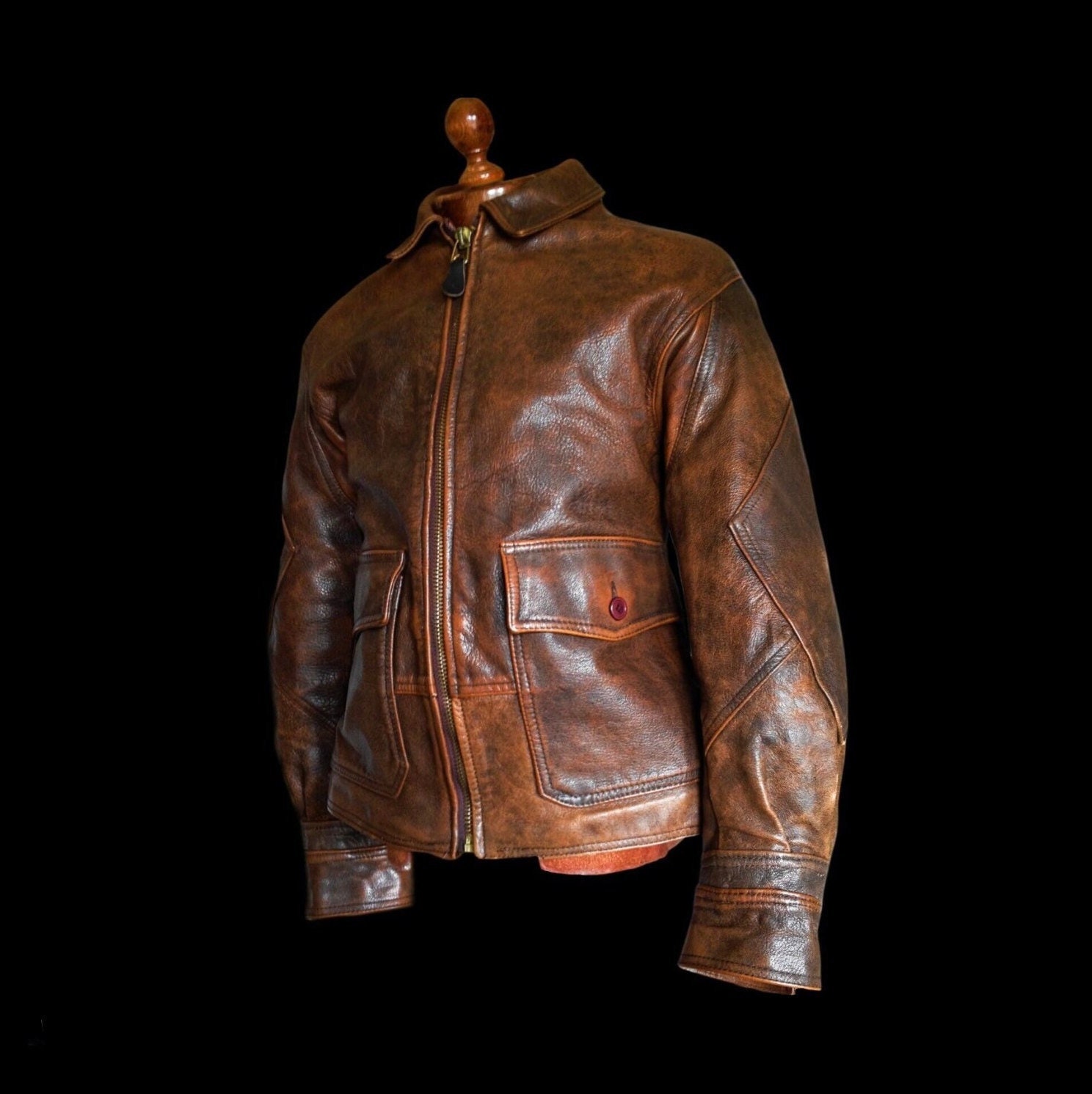 Vintage Style A2 Military Pilot 70s Distressed Tan Leather Jacket Men's ...