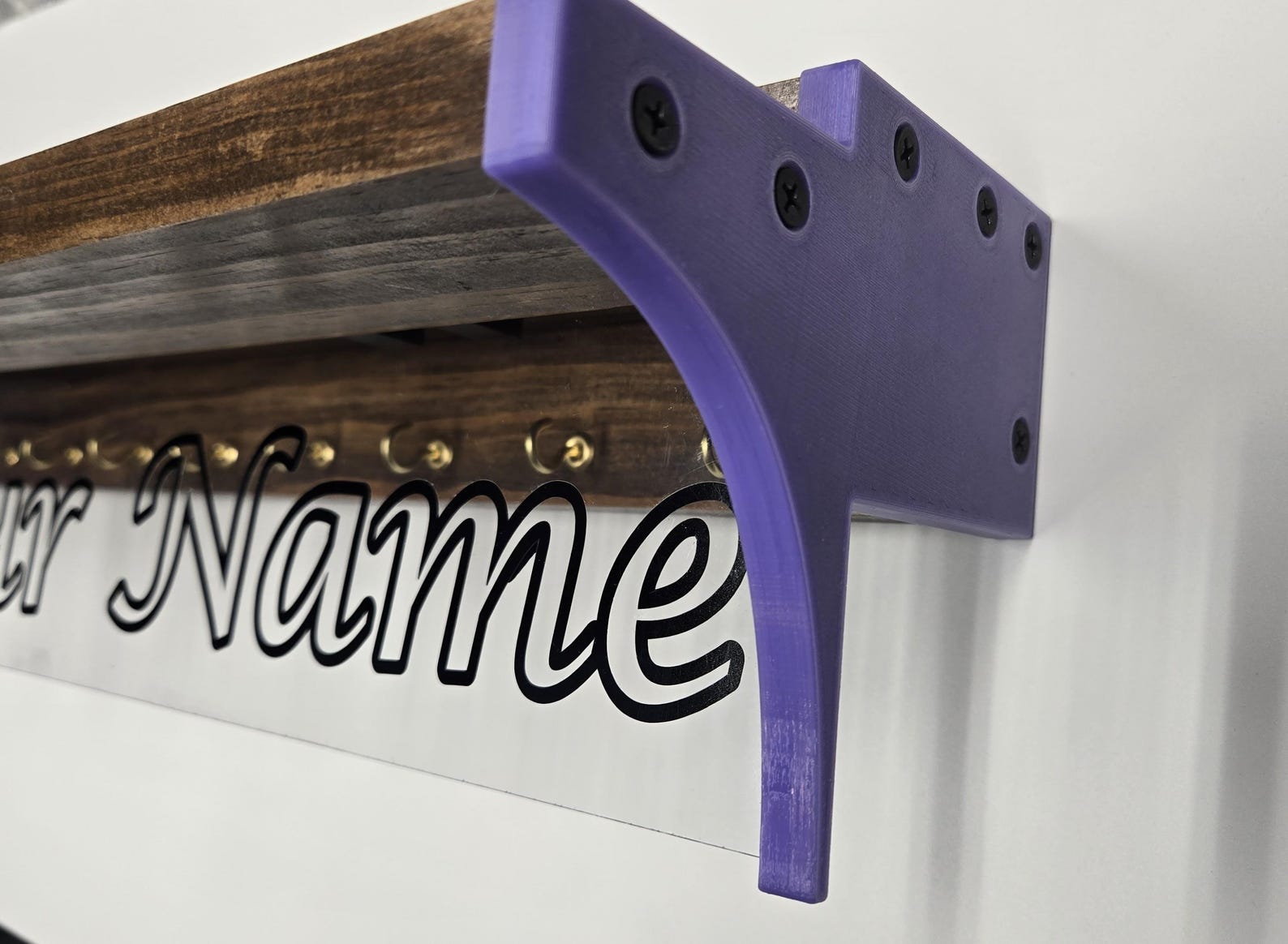 Trophy Shelf With Medal and Ribbon Hanger - Custom Text 9 Brass Hooks ...