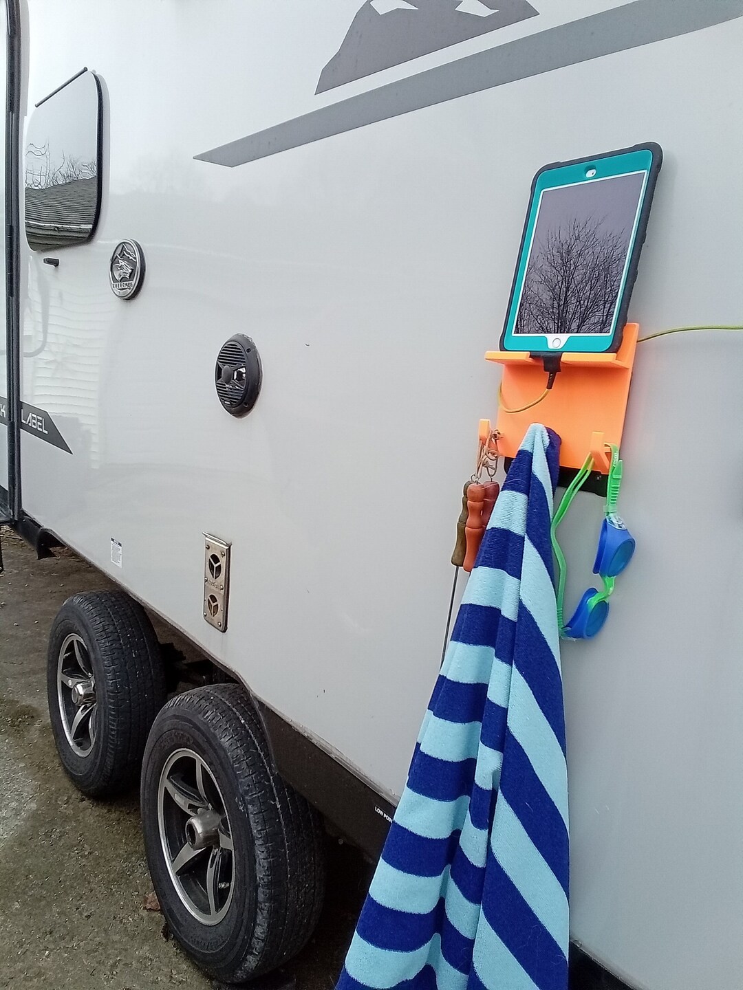 Phone or Tablet Holder for Camper Outside PAW Style Tv Mount With Hooks ...