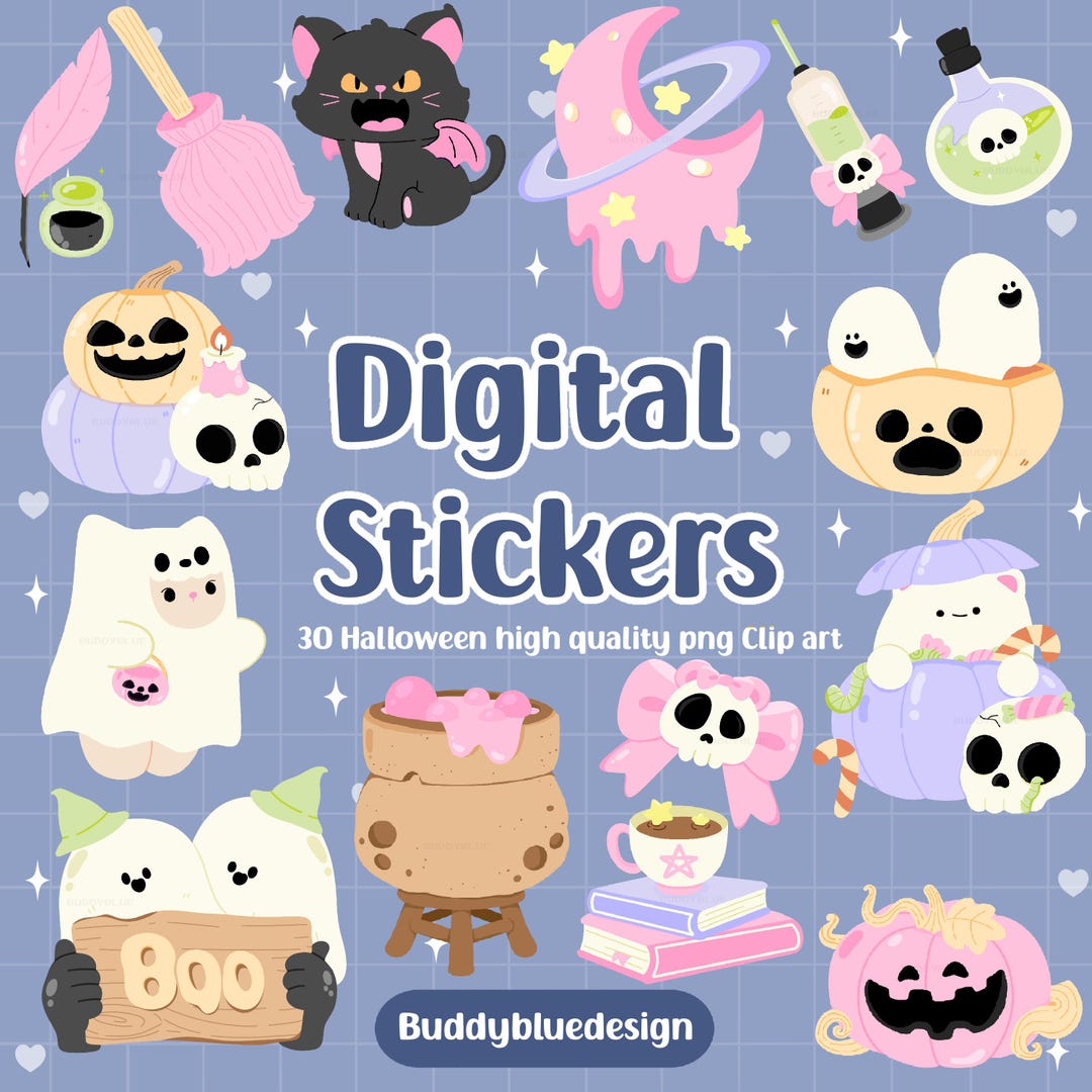 Kawaii Halloween Pastel Clipart, PNG Clipart Digital Stickers, Cute ...