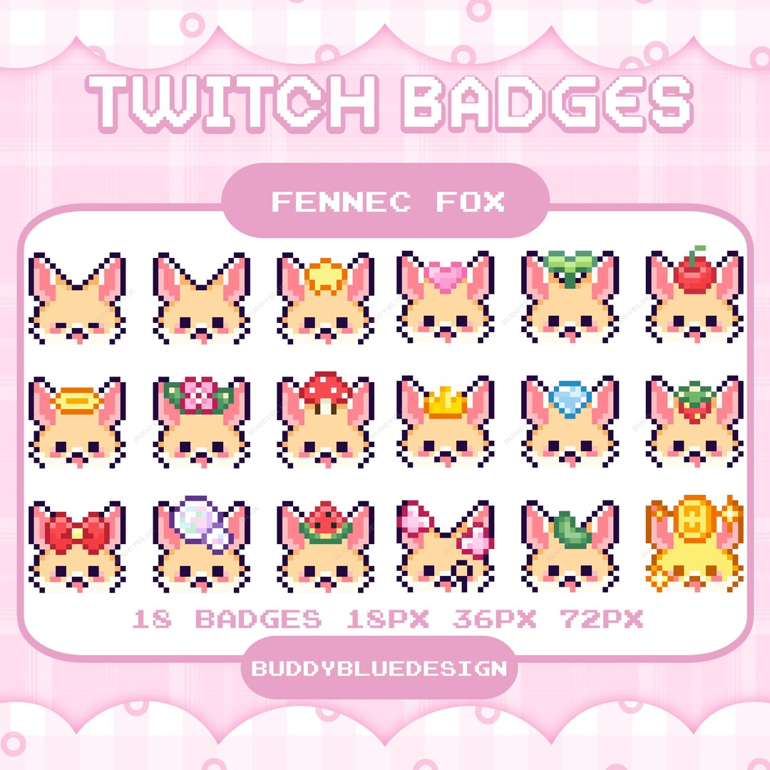 Cute Fennec Fox Twitch Sub Badges, Head Cute Kawaii Fennec Fox Pixel ...