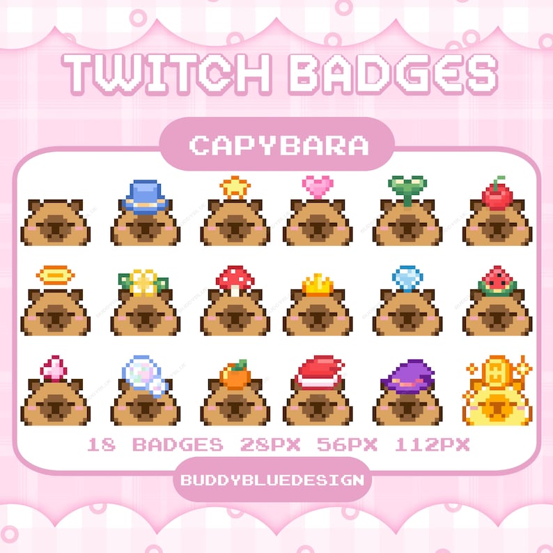 Capybara Twitch Sub Badges, Head Cute Kawaii Pixel,capybara Bit Badges ...