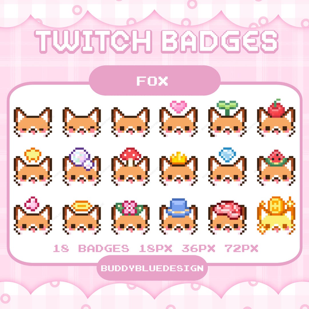 Cute Fox Twitch Sub Badges, Head Cute Kawaii Fox Pixel,fox Bit Badges ...