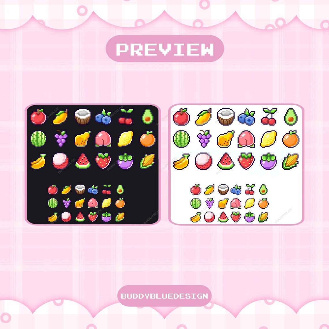 Cute Fruits Twitch Sub Badges, Fruit Cute Kawaii Pixel,fruit Bit Badges ...