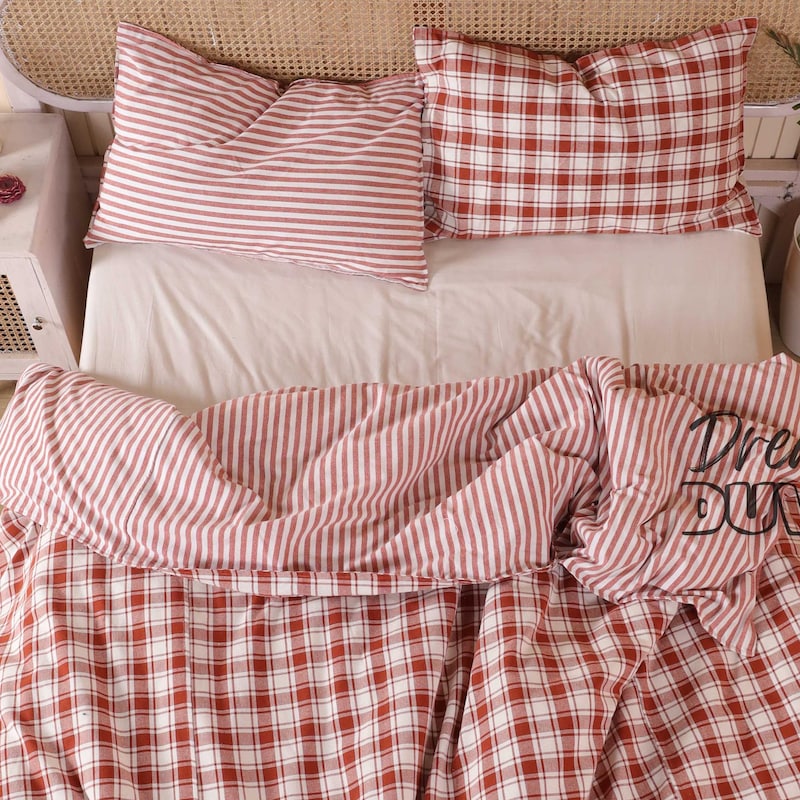 Red Linen Comforter Striped - Etsy