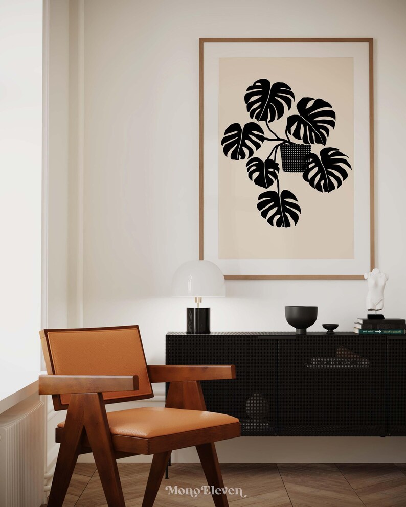 Monstera Art Print, Monstera Leaf Wall Art, Monstera With Planter ...