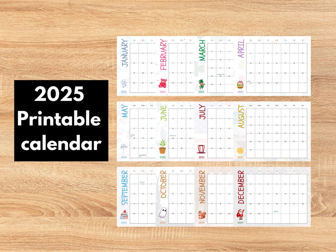 2025 Printable Kids Calendar, Adorable Wall Calendar PDF, Editable ...