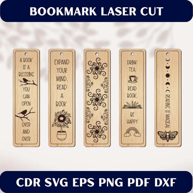Bookmark Svg Bundle, 20 Laser Cut Bookmark Files, Floral & Bookish ...