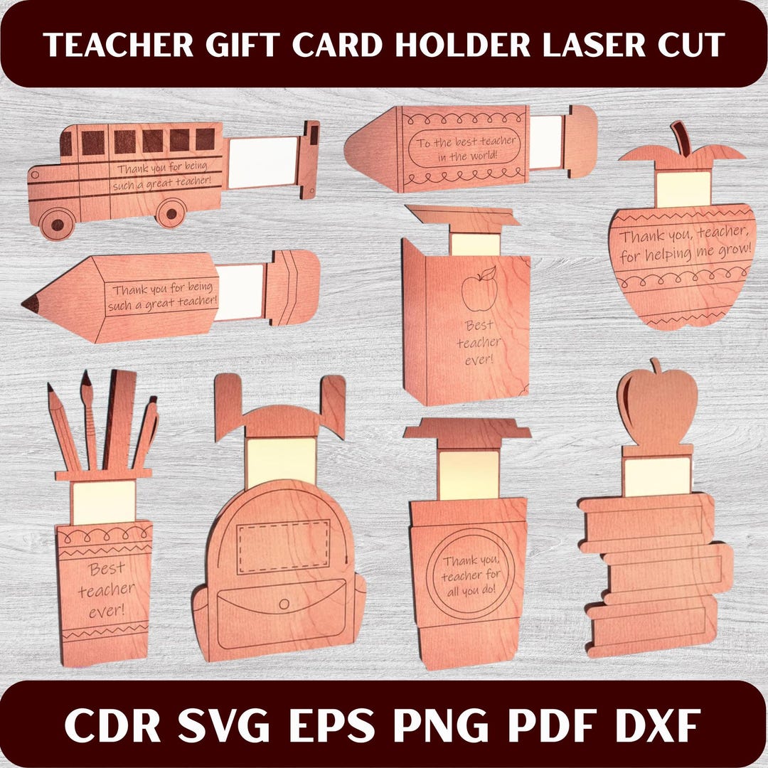 Laser Cut Teacher Gift Card Holder SVG Bundle, School Theme (digital ...
