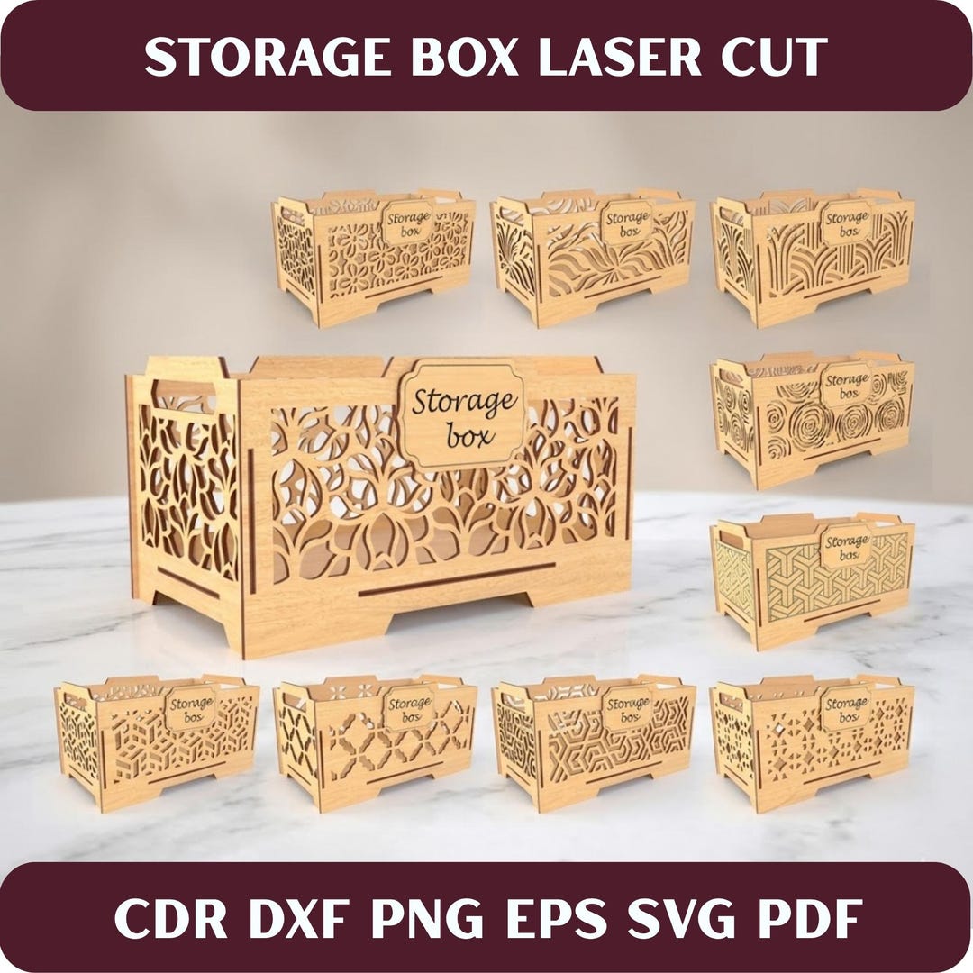 Decorative Storage Box SVG Bundle, Laser Cut Crate DXF, Ornamental Desk ...